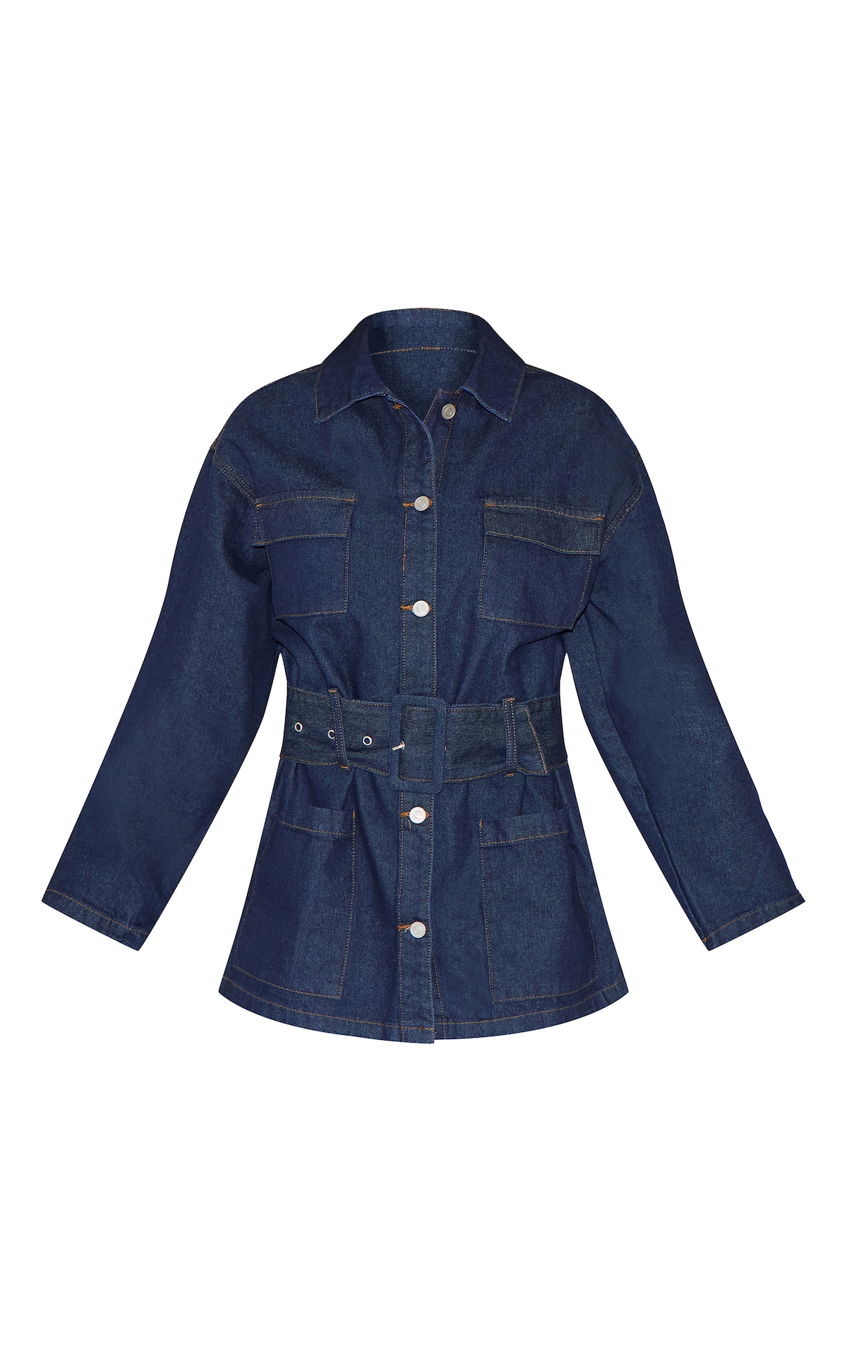 Indigo Oversized Belted Denim Jacket | Denim | PLT