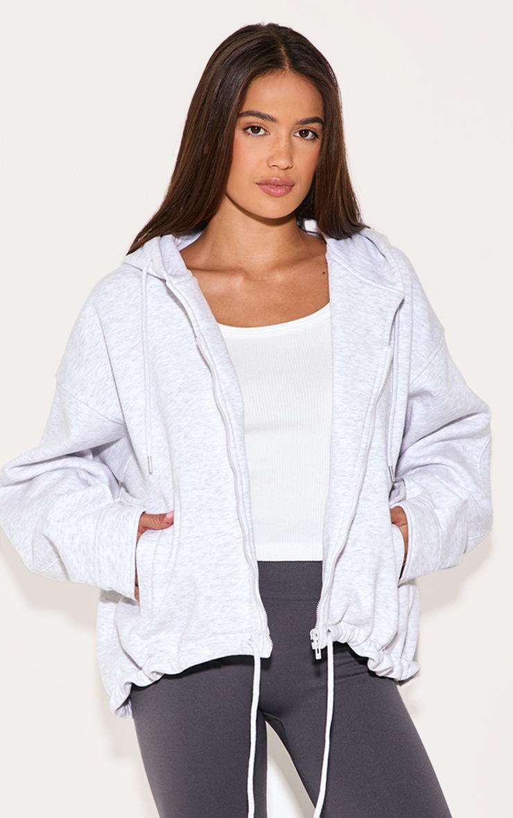 Ash Grey Oversized Zip Up Toggle Waist Hoodie | Sweat | PrettyLittleThing USA