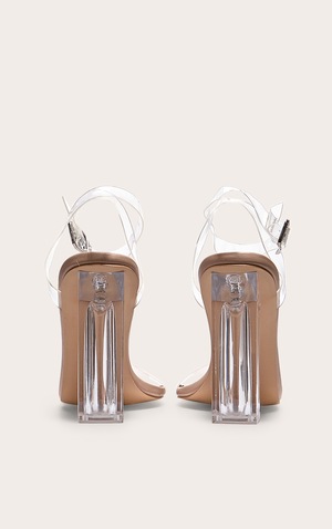 Nude Wide Fit Clear Block Heel Sandal | Footwear | PLT AUS