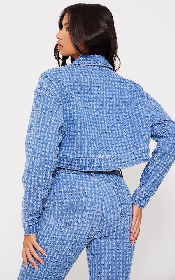 Light Blue Distressed Stripe Denim Jacket | Denim | PrettyLittleThing USA