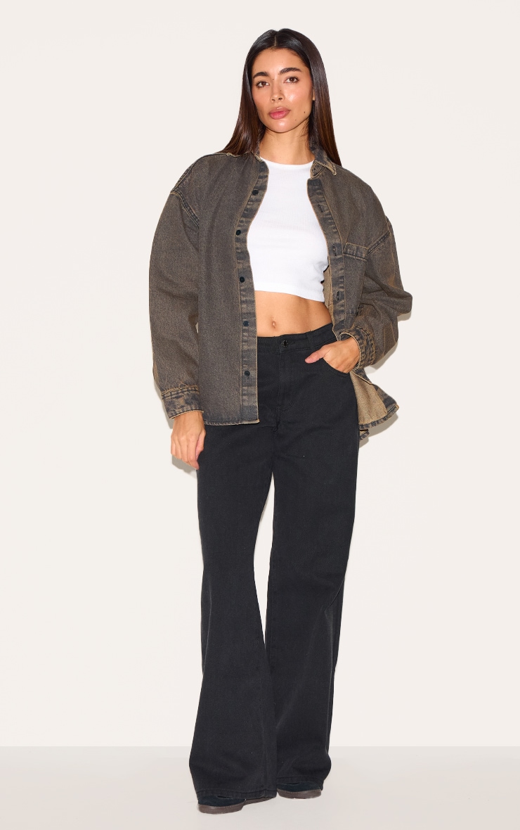 Vintage Brown Dip Hem Button Up Denim Shirt | Denim | PLT