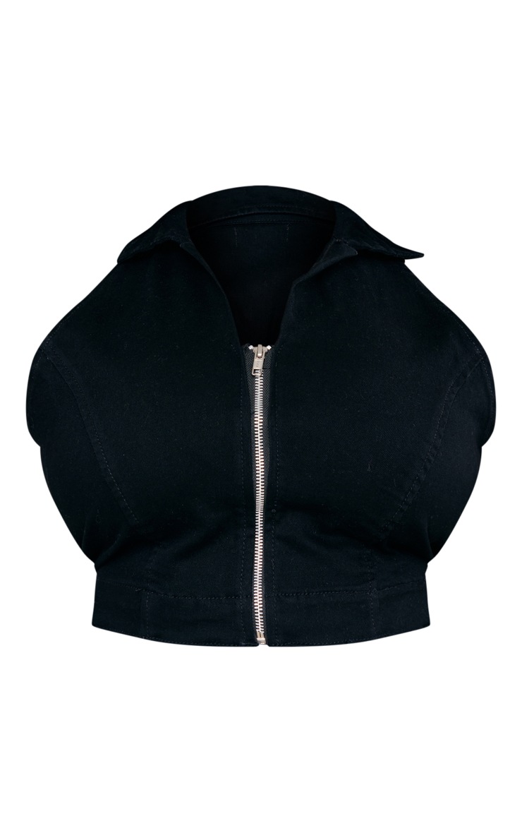 Plus Black Zip Up Denim Vest | Plus Size | PrettyLittleThing USA