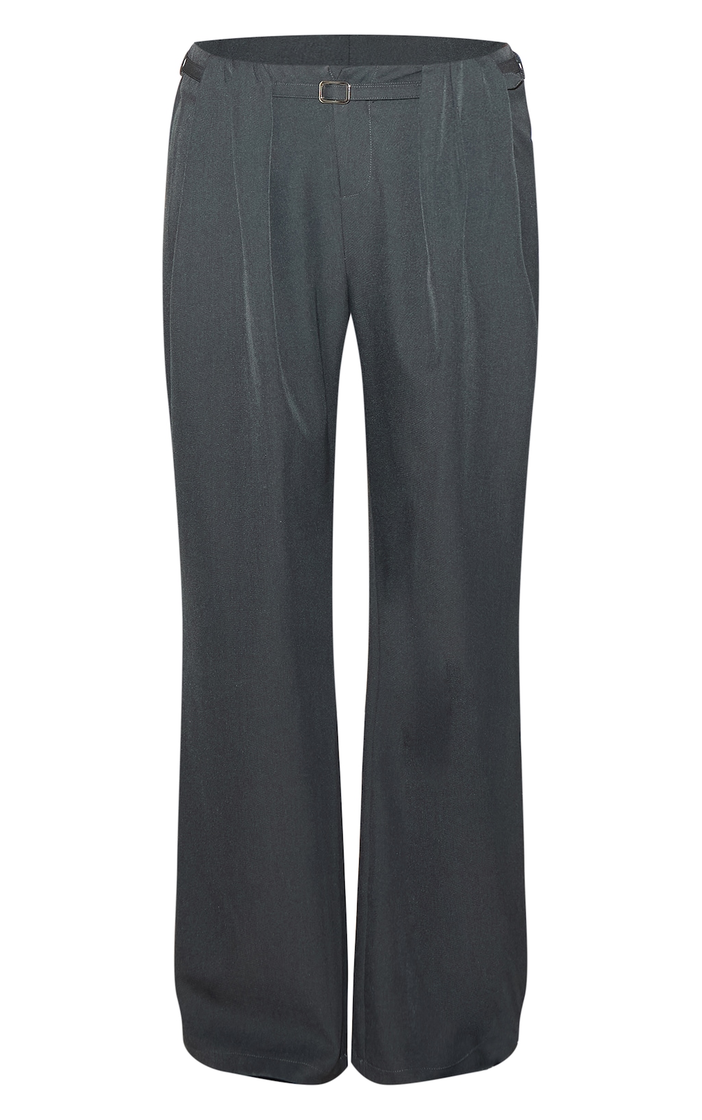 Slate Grey Woven Pleated Belt Wide Leg Trousers | Bottoms | PLT