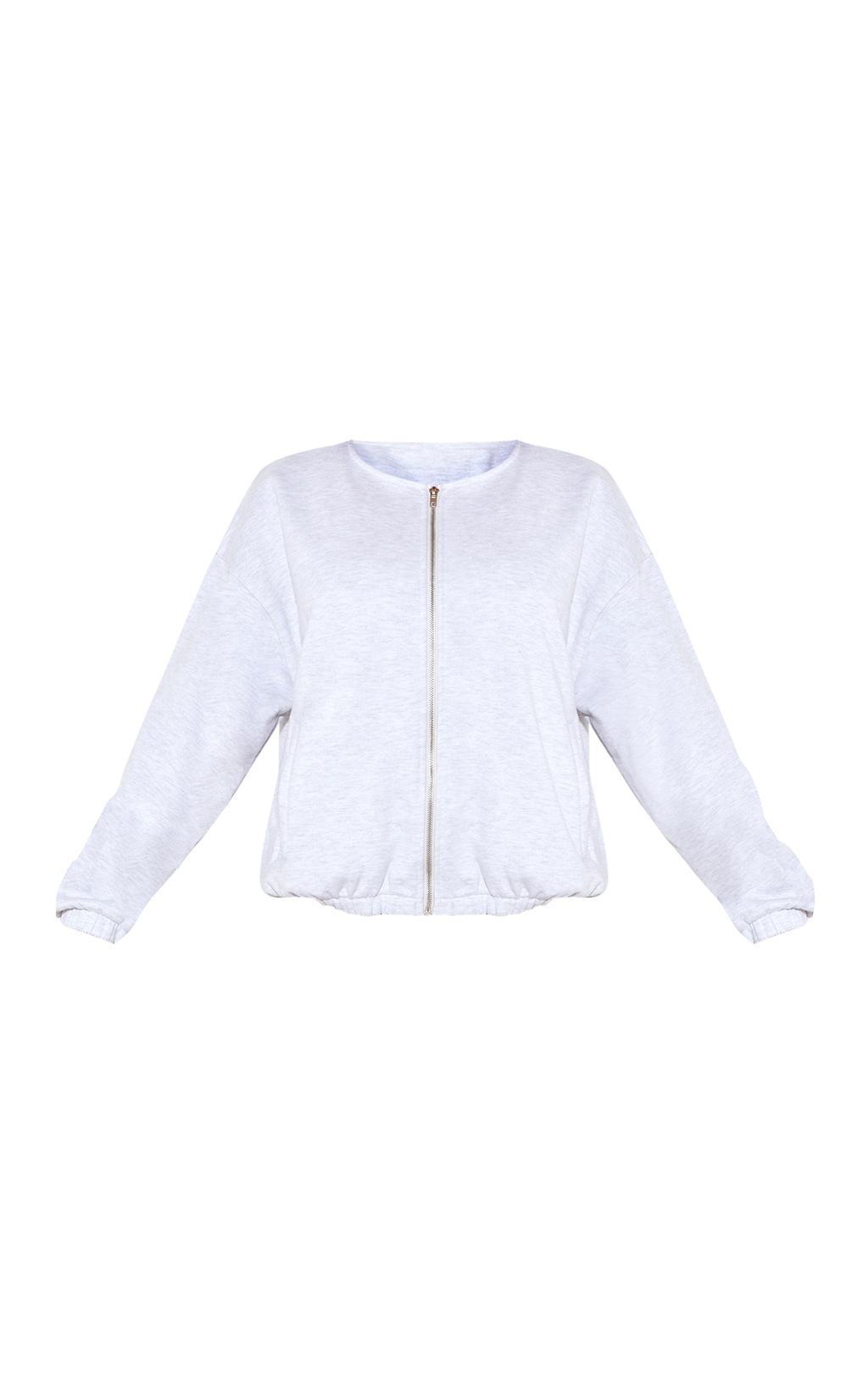 Ash Grey Oversized Boxy Collarless Zip Sweat Top | Athleisure | PLT