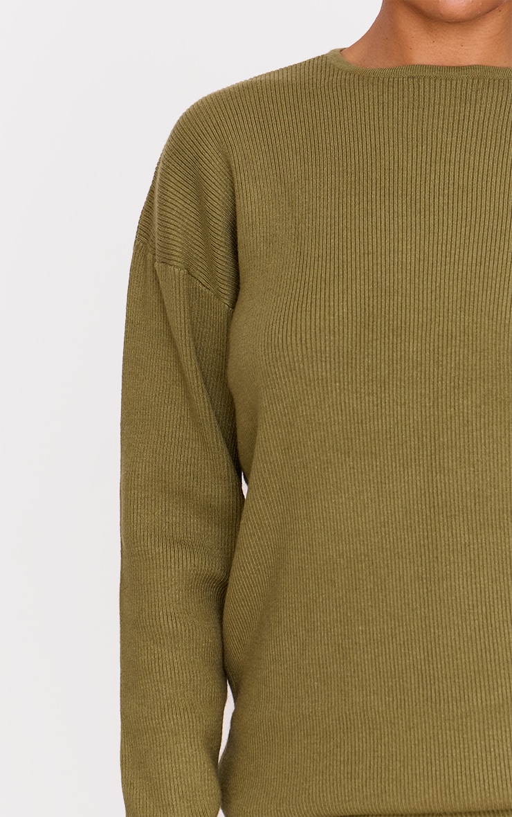 Khaki Light Rib Knit Oversized Top | Knitwear | PLT