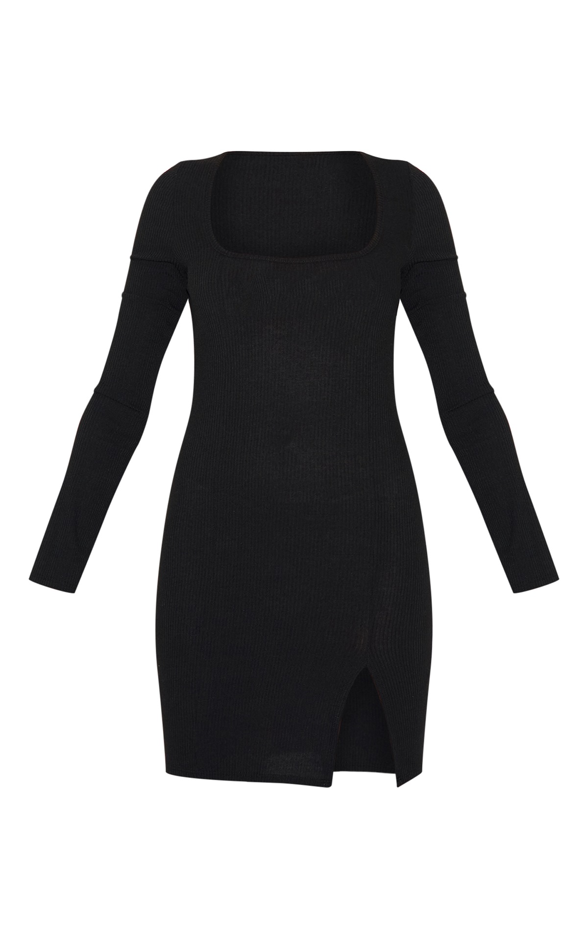Black Rib Square Neck Long Sleeve Bodycon Dress | Dresses ...