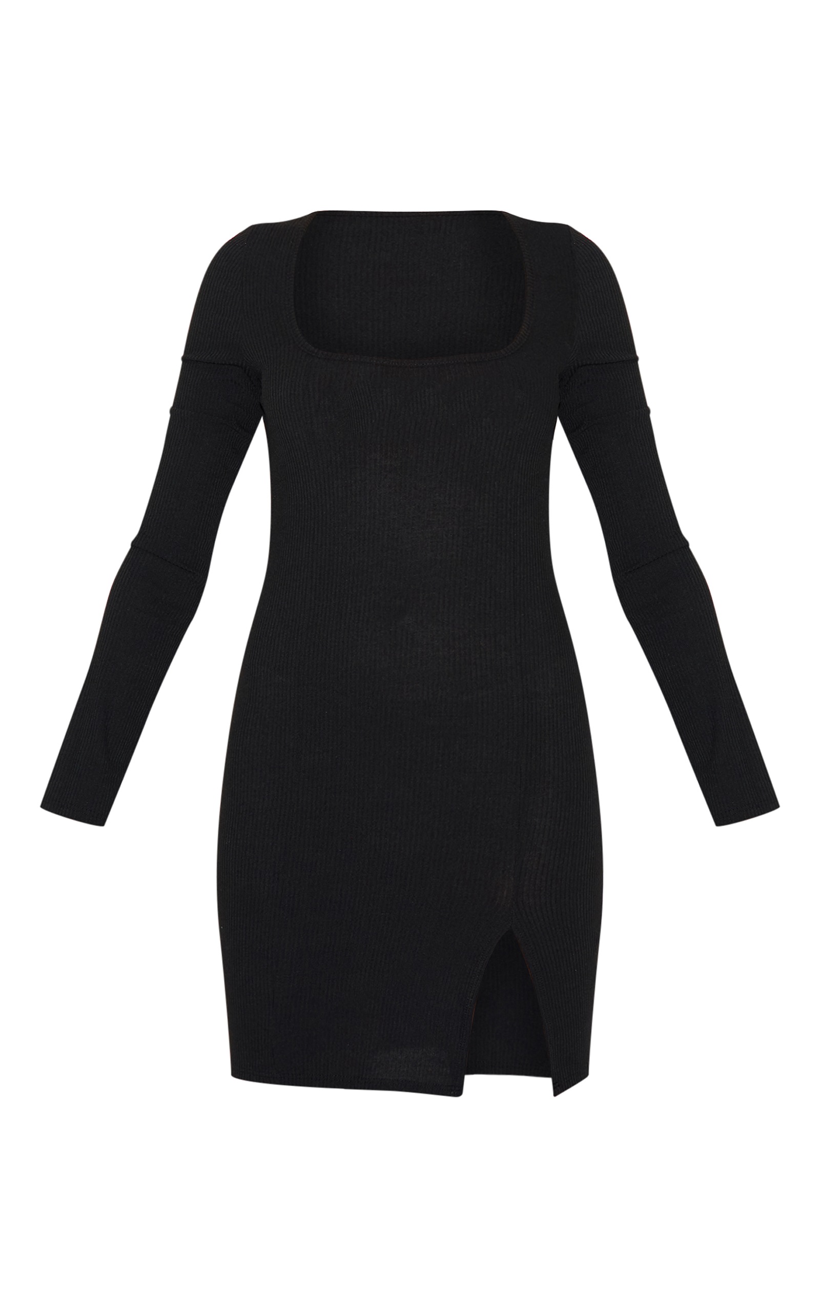 Black Rib Square Neck Long Sleeve Bodycon Dress | Dresses ...