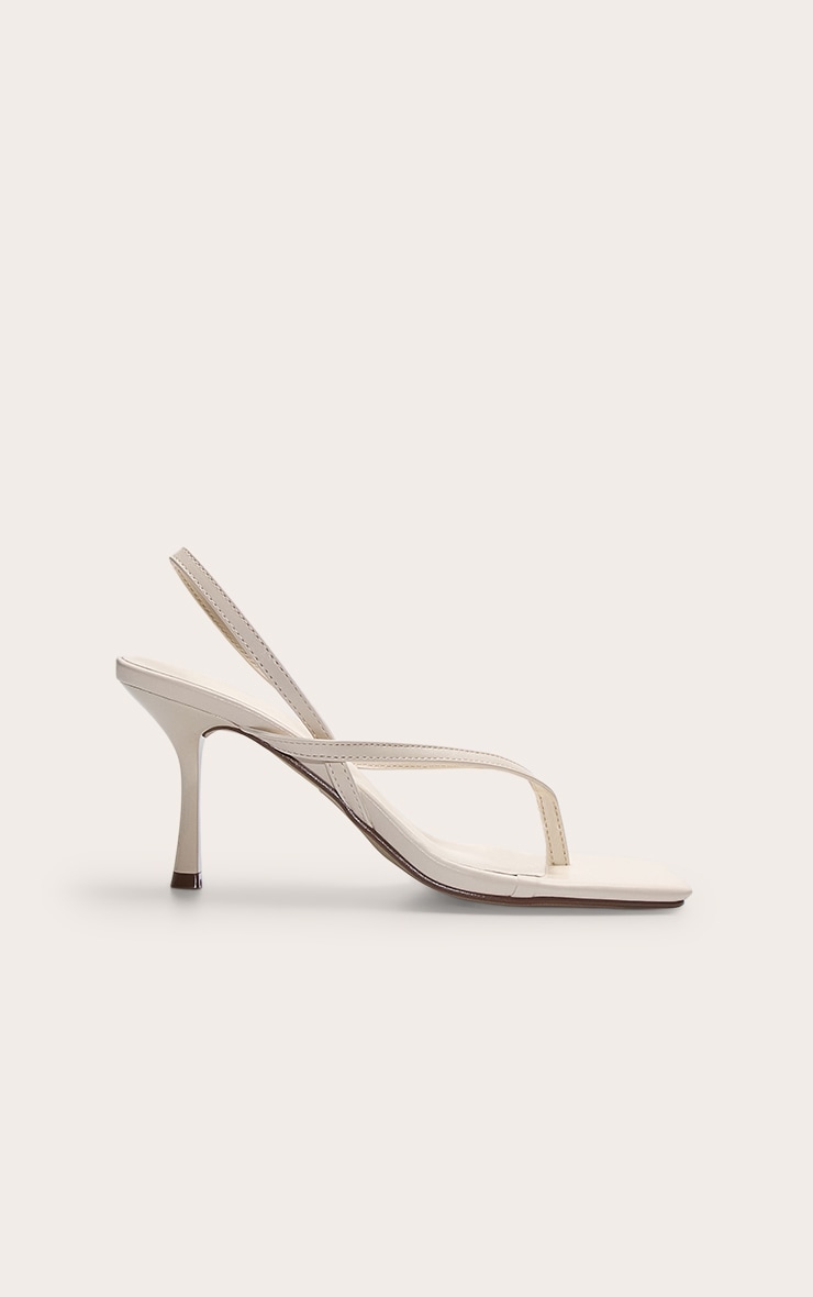 Cream Thong Sling Back Mid Heeled Sandals | Footwear | PLT
