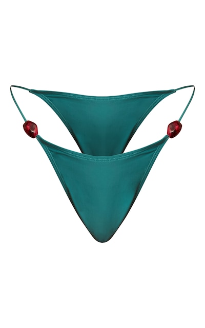 Teal Bead Trim Tanga Bikini Bottoms | Swimwear | PLT USA