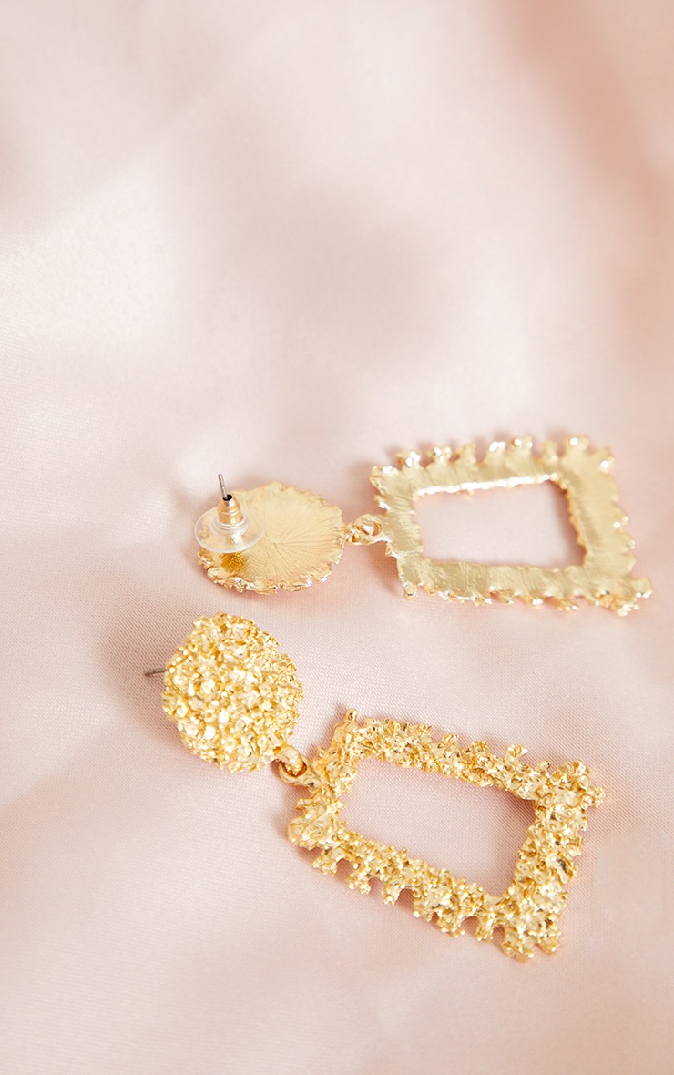 Gold Textured Square Drop Door Knocker Earrings | Accessories ...