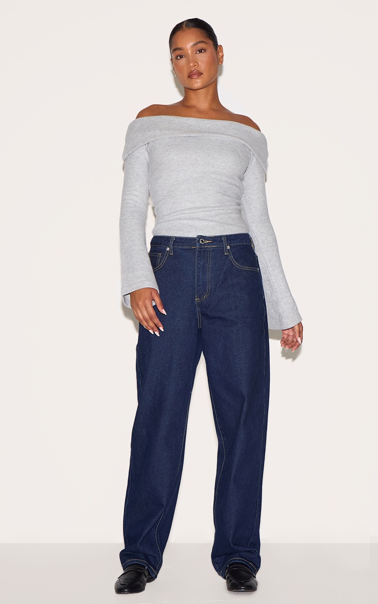 Grey Soft Touch Foldover Bardot Top | Tops | PLT