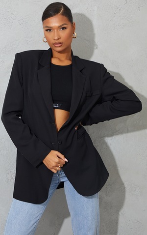 Black Oversized Drapey Button Detail Blazer | PrettyLittleThing