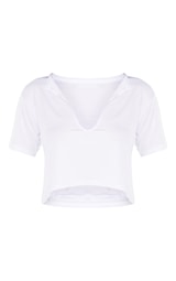 Basic White V Neck Crop T Shirt | Tops | PrettyLittleThing USA