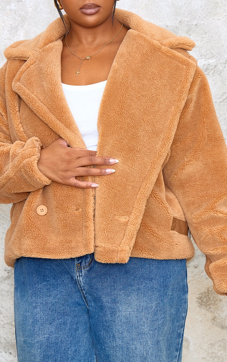 Plus Tan Borg Buckle Detail Jacket | Plus Size | PrettyLittleThing