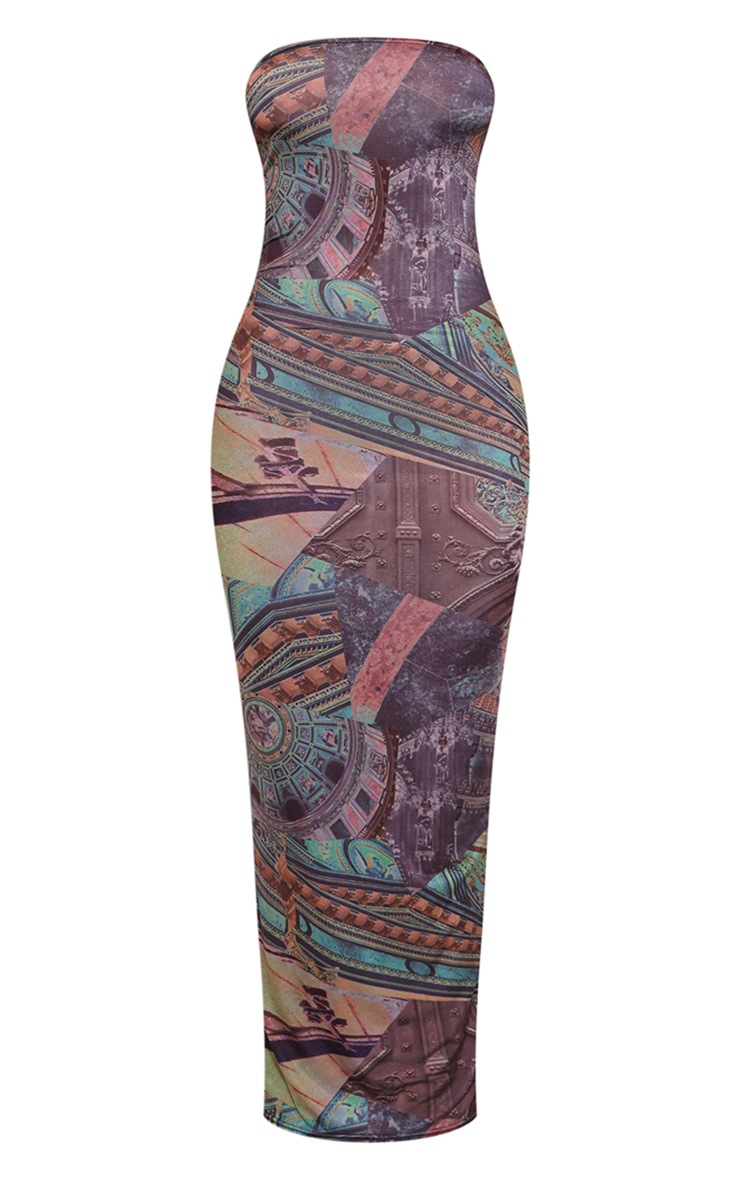 Petite Robe longue bustier multicolore imprimée patchwork ...