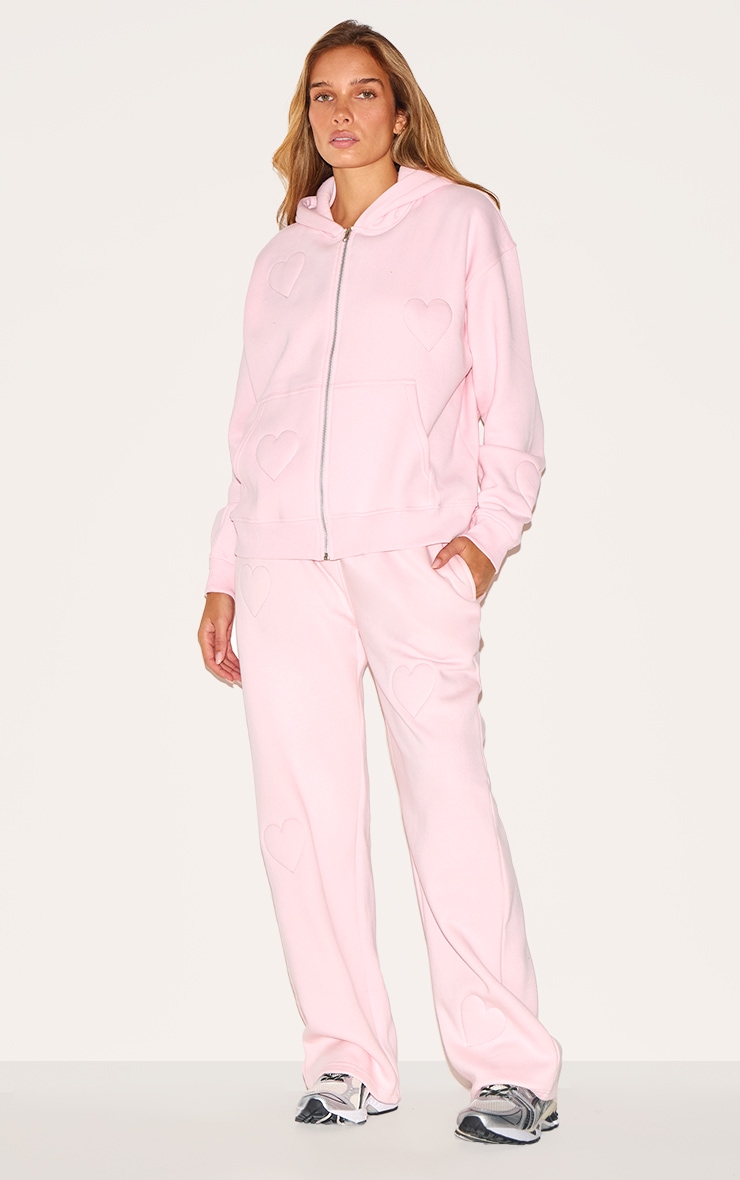 Baby Pink Embossed Heart Zip Up Hoodie | Sweat | PrettyLittleThing USA