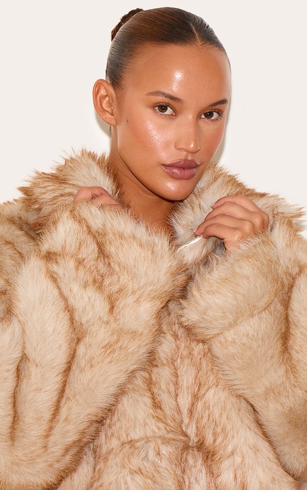Plus Beige Tipped Faux Fur Collar Detail Jacket | Plus Size ...