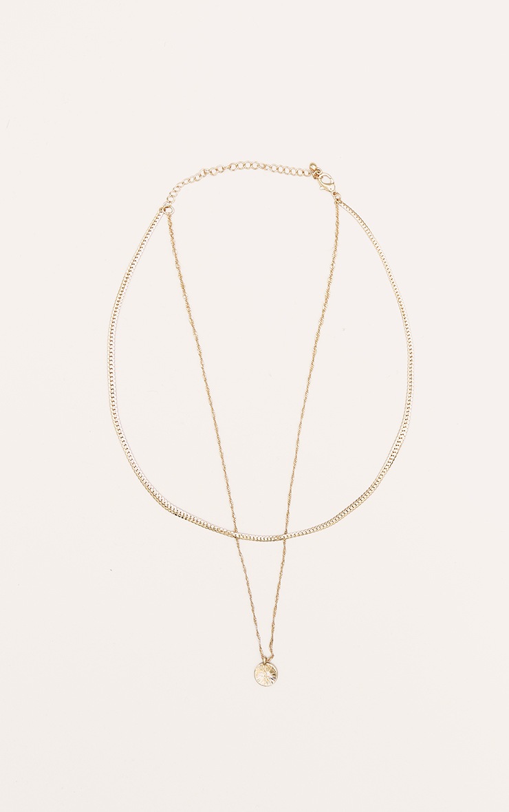 Gold Circle Pendant Layered Twist Chain Necklace | Accessories | PLT