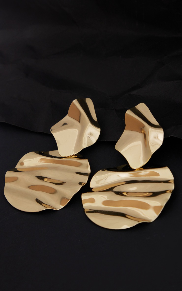 Gold Abstract Disc Statement Earrings | Accessories | PrettyLittleThing