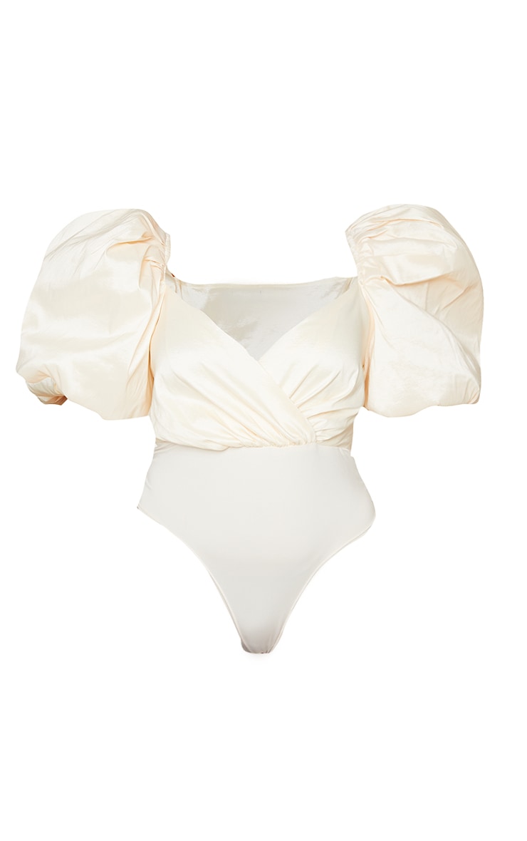 Plus Cream Extreme Puff Sleeve Bodysuit | Plus Size | PrettyLittleThing USA