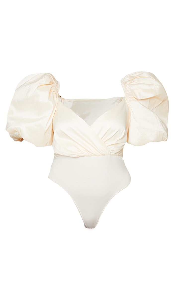 Plus Cream Extreme Puff Sleeve Bodysuit | Plus Size | PrettyLittleThing USA