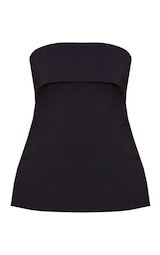 Tall Black Stretch Woven Fold Split Side Top | Tall | PrettyLittleThing USA