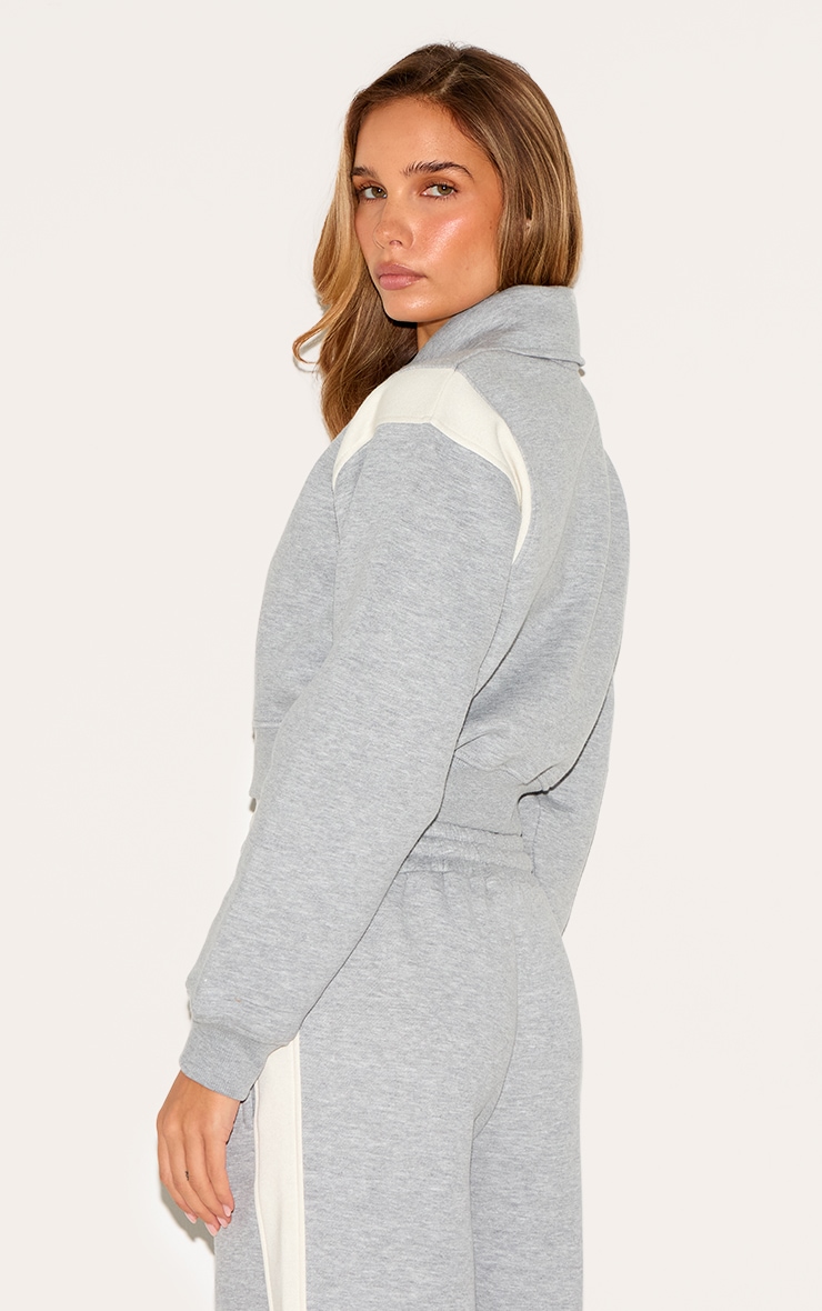 Ash Grey Contrast Panel Zip Collared Sweatshirt | Athleisure | PLT USA