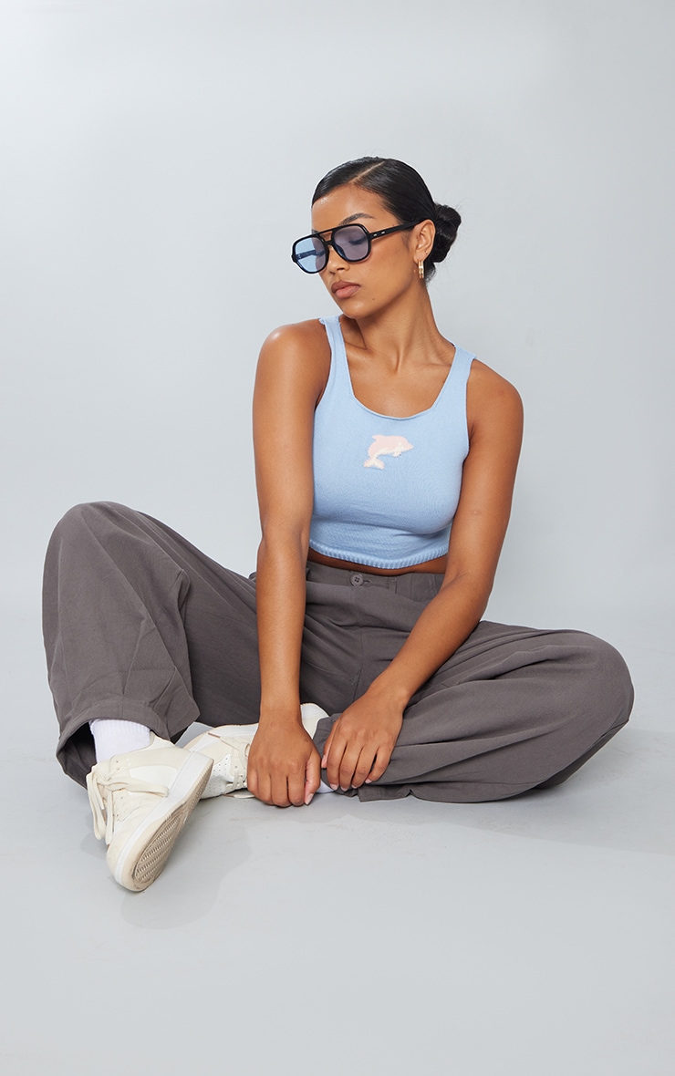 Blue Dolphin Print Knit Crop Top | Knitwear | PrettyLittleThing