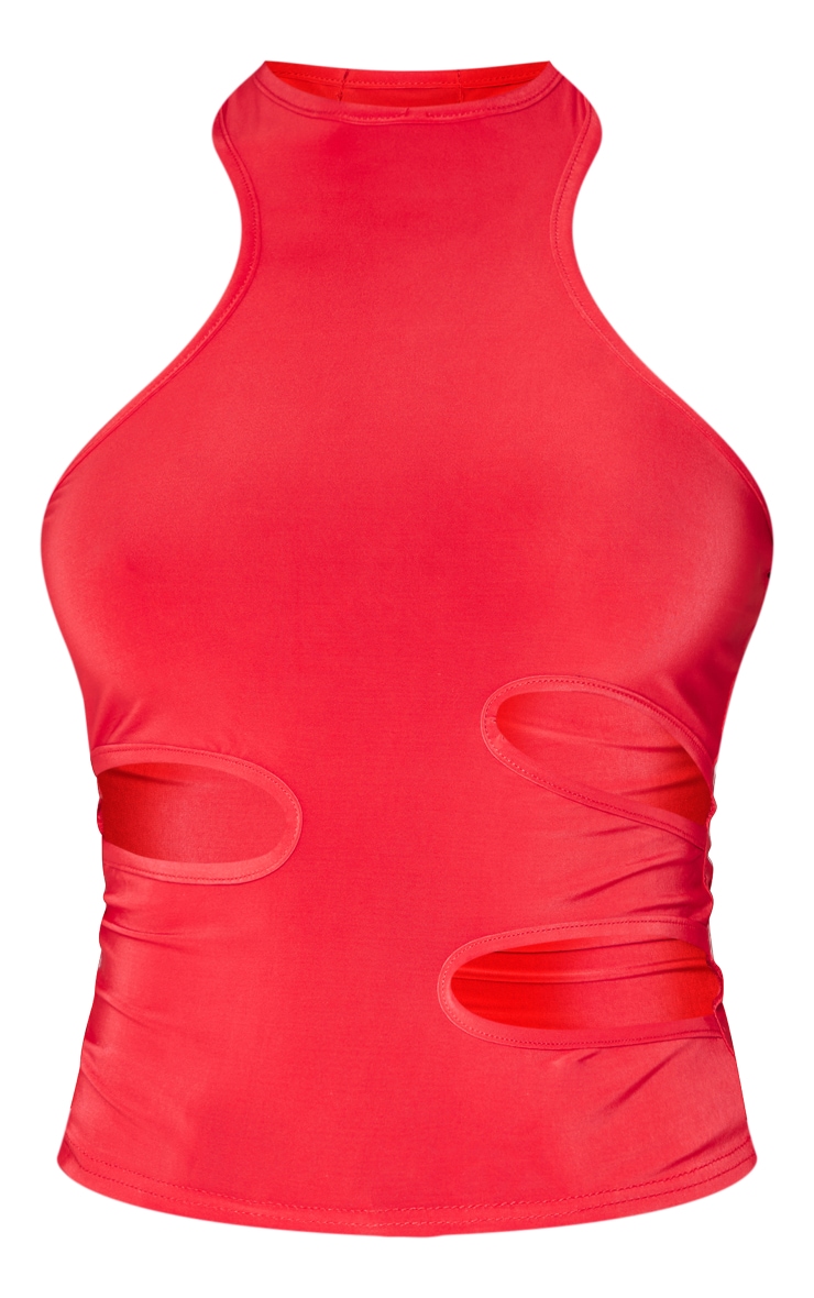 Crop top moulant rouge à dos nageur et découpes sur les côtés ...