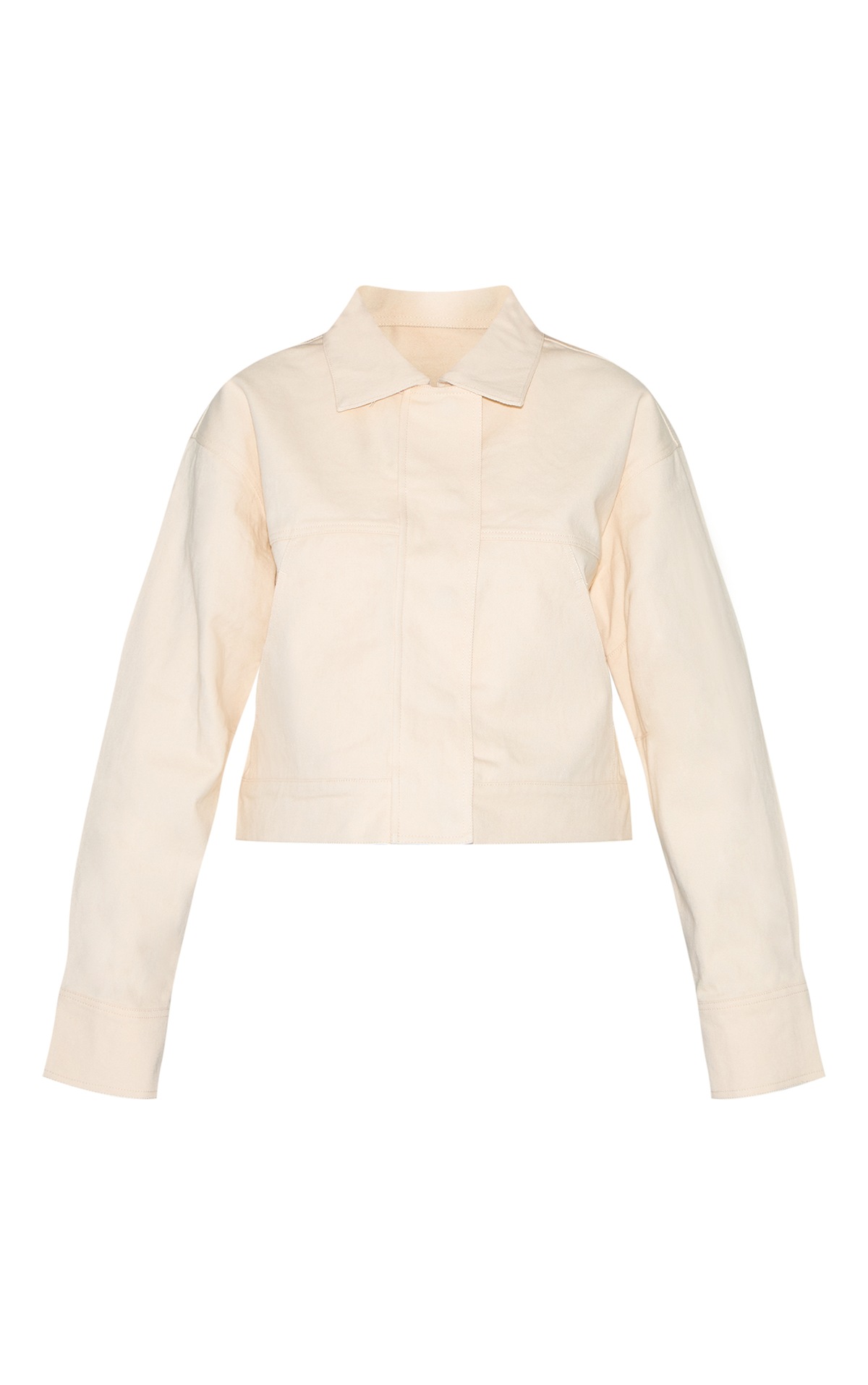 Ecru Covered Placket Cropped Twill Jacket | Denim | PLT USA