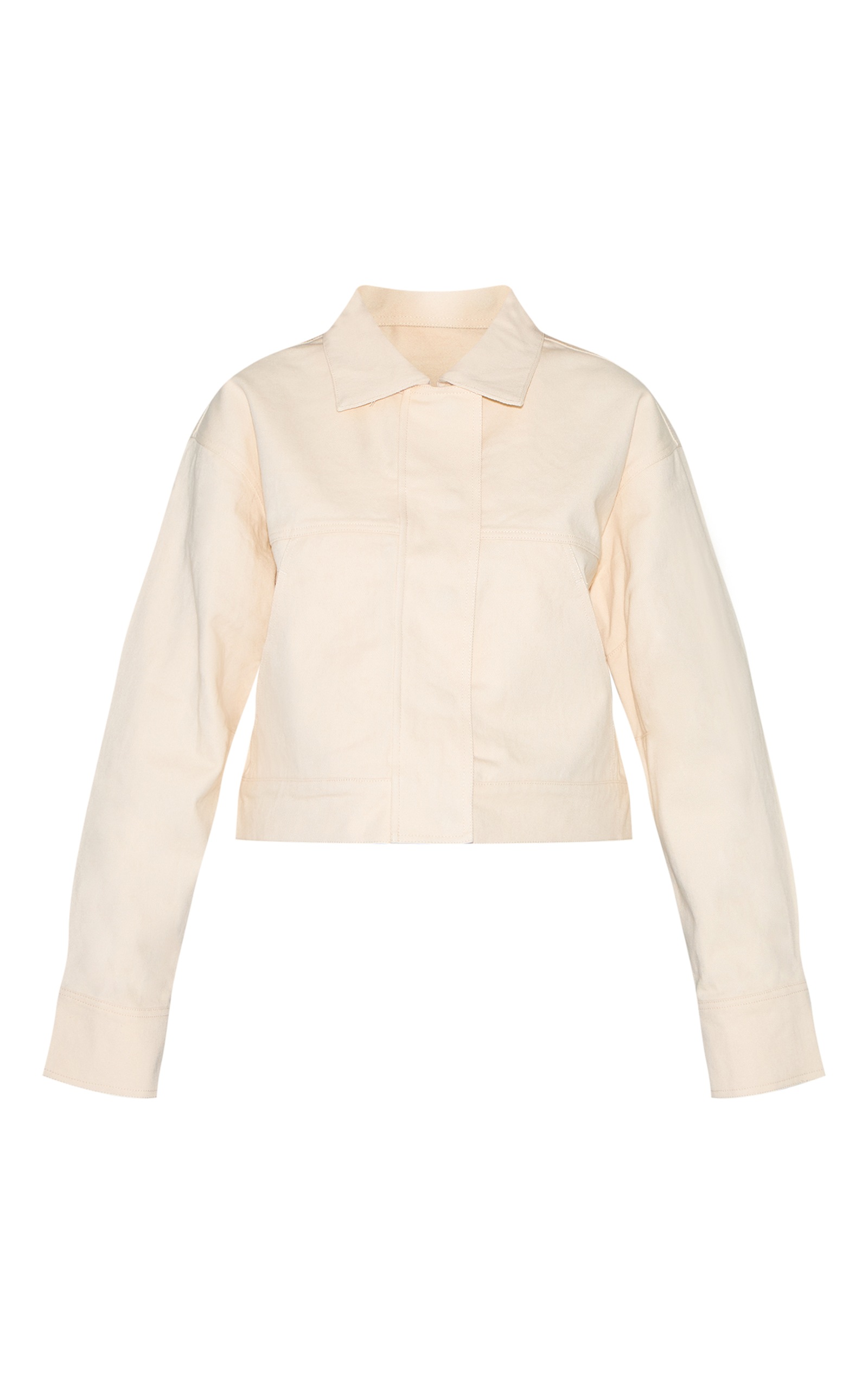Ecru Covered Placket Cropped Twill Jacket | Denim | PLT USA