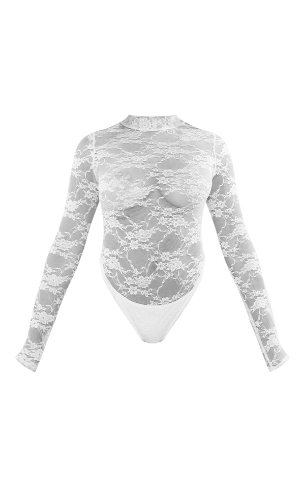 Shape White Lace Long Sleeve High Rise Bodysuit | Shape | PLT USA