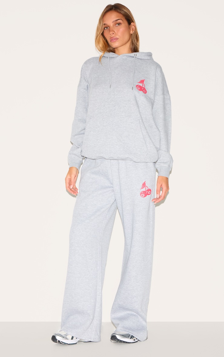 Grey Marl Cherry Print Oversized Hoodie | Sweat | PrettyLittleThing USA