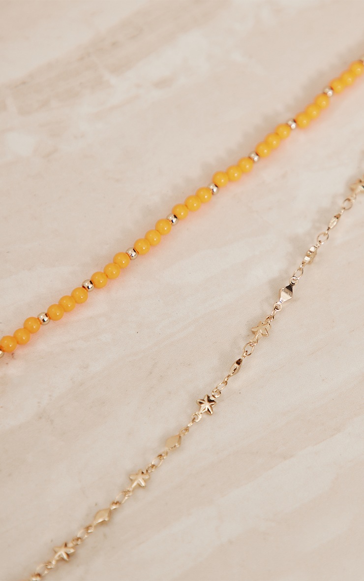 Hot Orange Beaded Star Layered Belly Chain | PrettyLittleThing