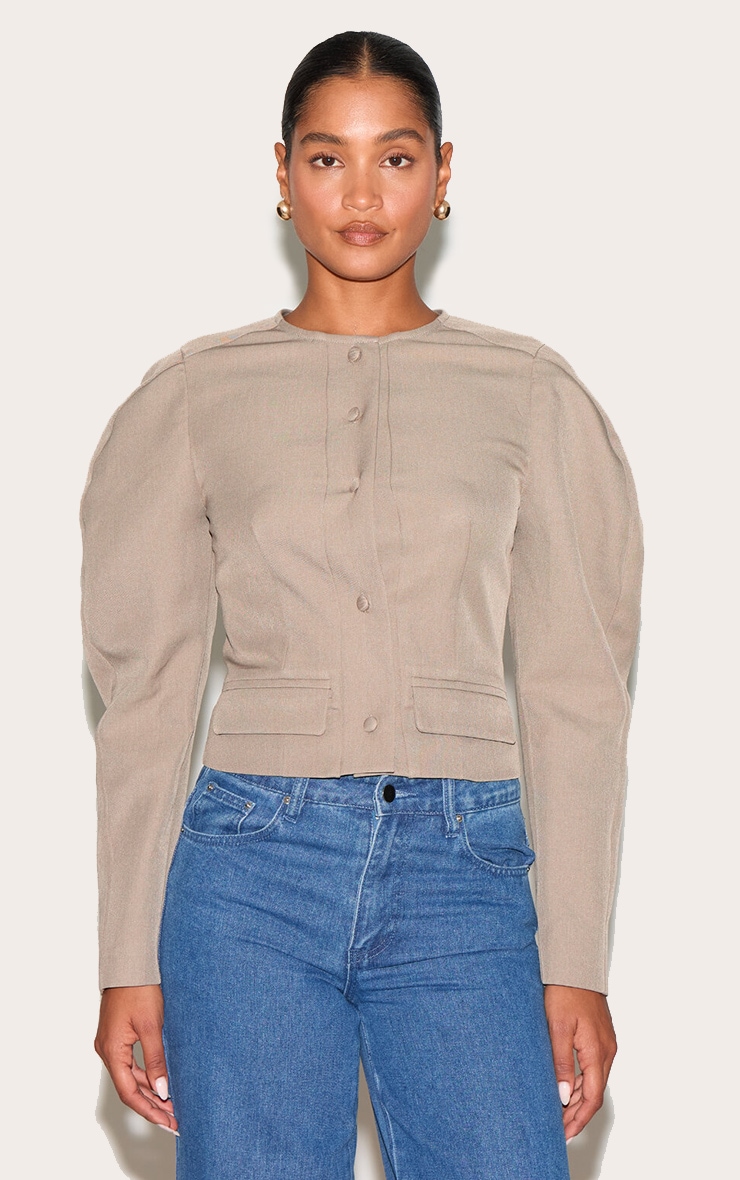 Mushroom Tailored Cocoon Sleeve Cropped Blazer | Outerwear | PrettyLittleThing