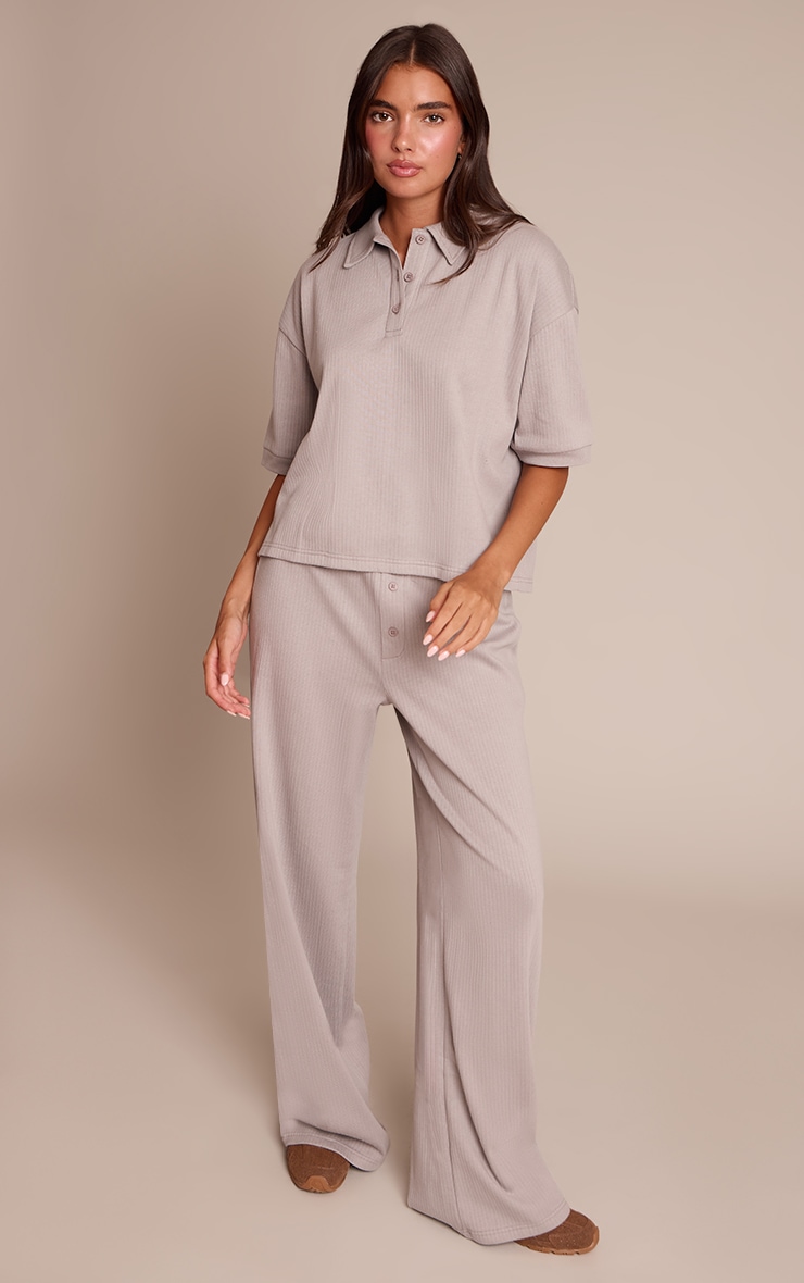 Ash Grey Button Wide Leg Trousers | Co-ords | PLT