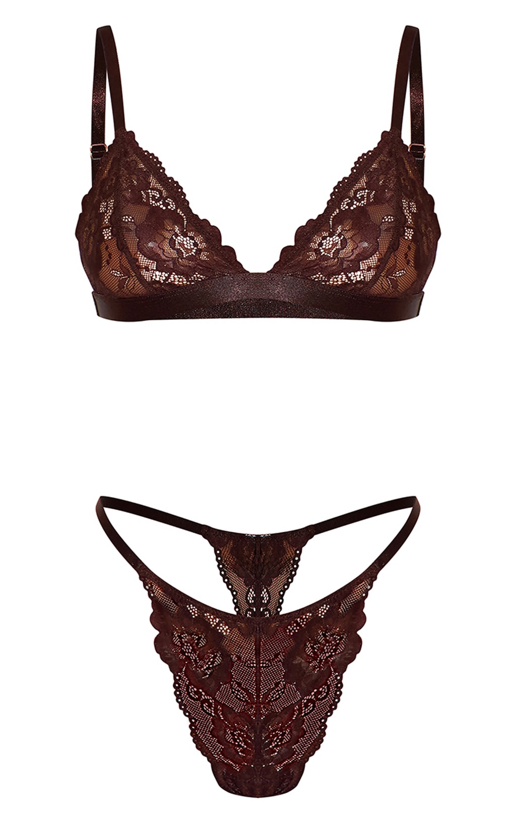 Chocolate Lace Triangle Lingerie Set | Lingerie & Nightwear | PLT USA