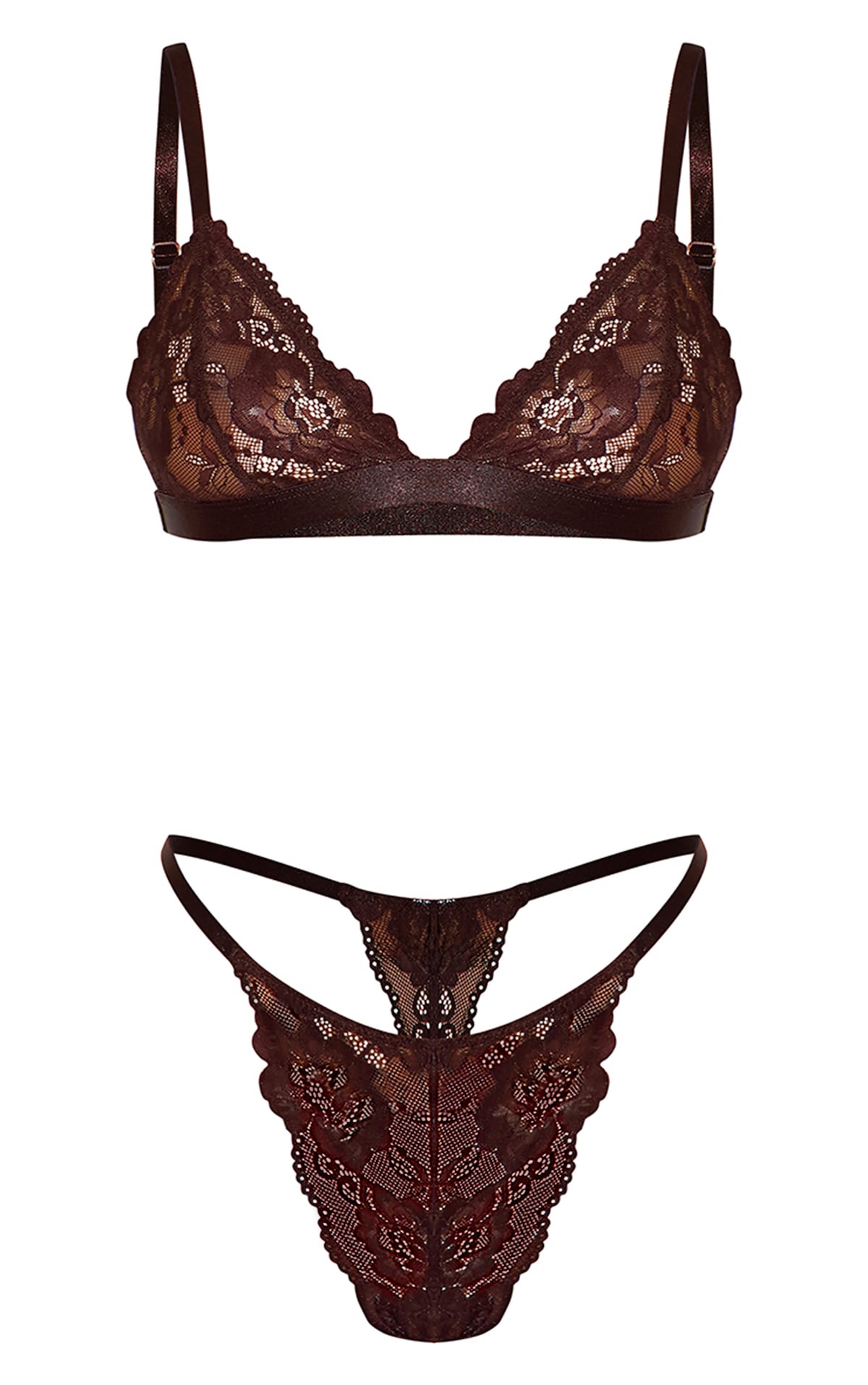 Chocolate Lace Triangle Lingerie Set | Lingerie & Nightwear | PLT USA