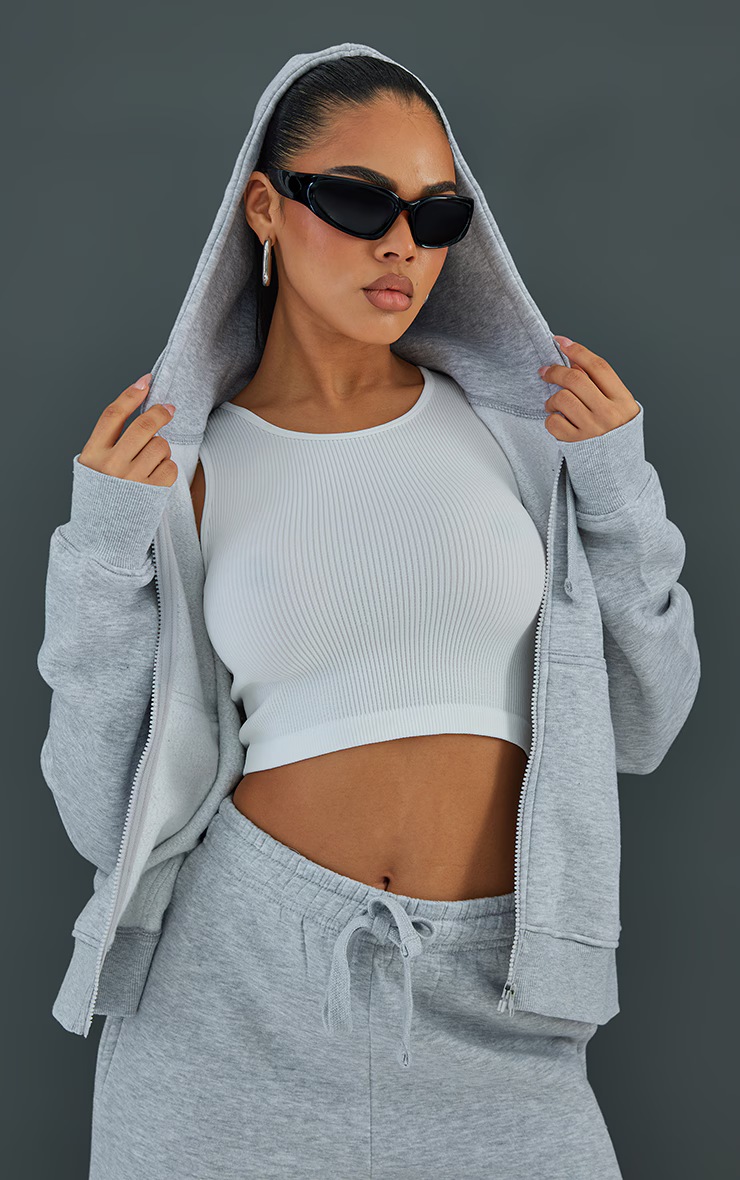 Ash Grey Oversized Hooded Zip Up Sweat Hoodie | Athleisure ...