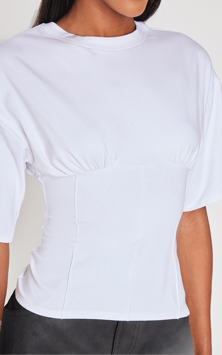 White Ruched Bust Detail Fitted T Shirt | Tops | PrettyLittleThing USA