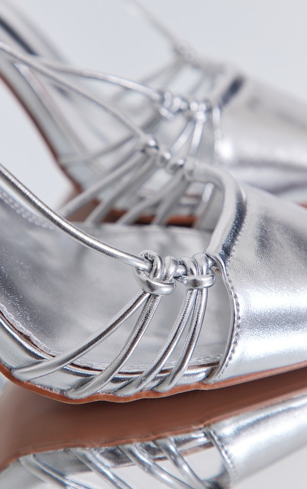 Silver Metallic Pointed Stiletto Toe Knot High Heel Court Sandals ...