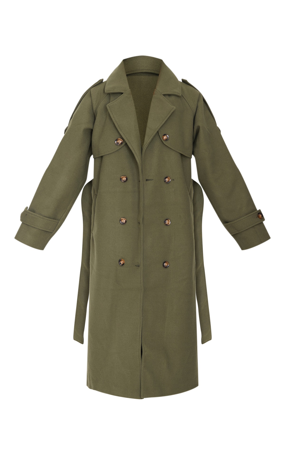 Khaki Oversized Double Breasted Military Trim Coat | PrettyLittleThing USA