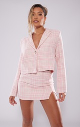 Light Pink Tweed Split Detail Mini Skirt | PrettyLittleThing USA