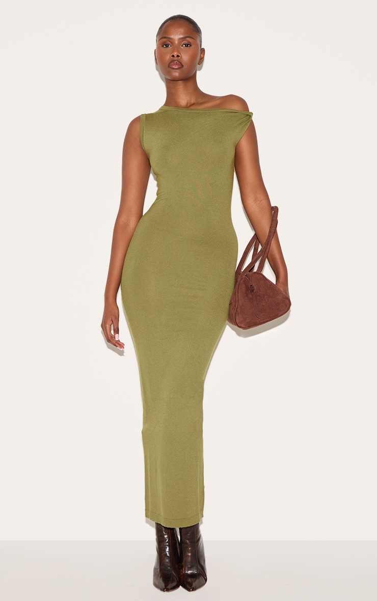 Olive Basic Asymmetric Twist Sleeve Maxi Dress | Knitwear ...