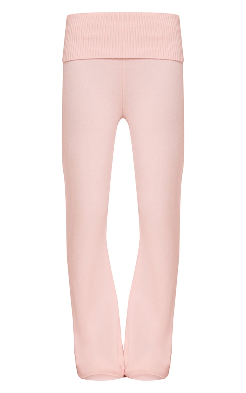 Pink Fold Over Waist Band Flared Knitted Trousers | Knitwear | PLT IRE