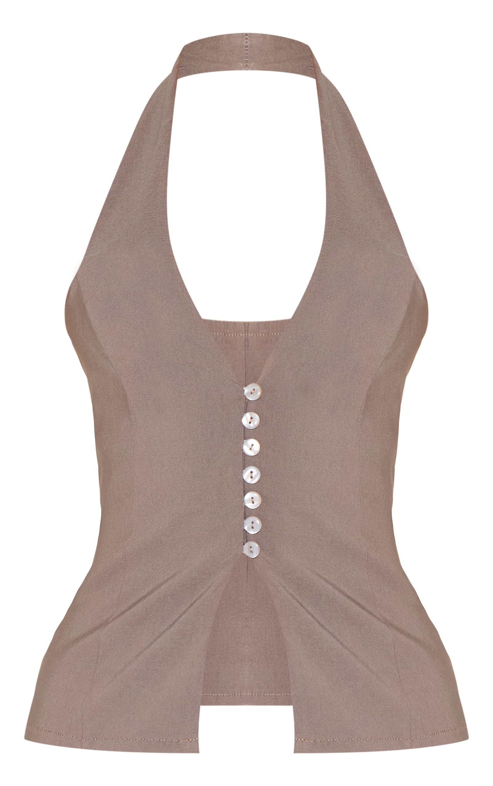 Mushroom Bengaline Button Up Halterneck Long Top | Tops ...