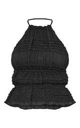 Black Texture Frill Halter Neck Top | Tops | PLT