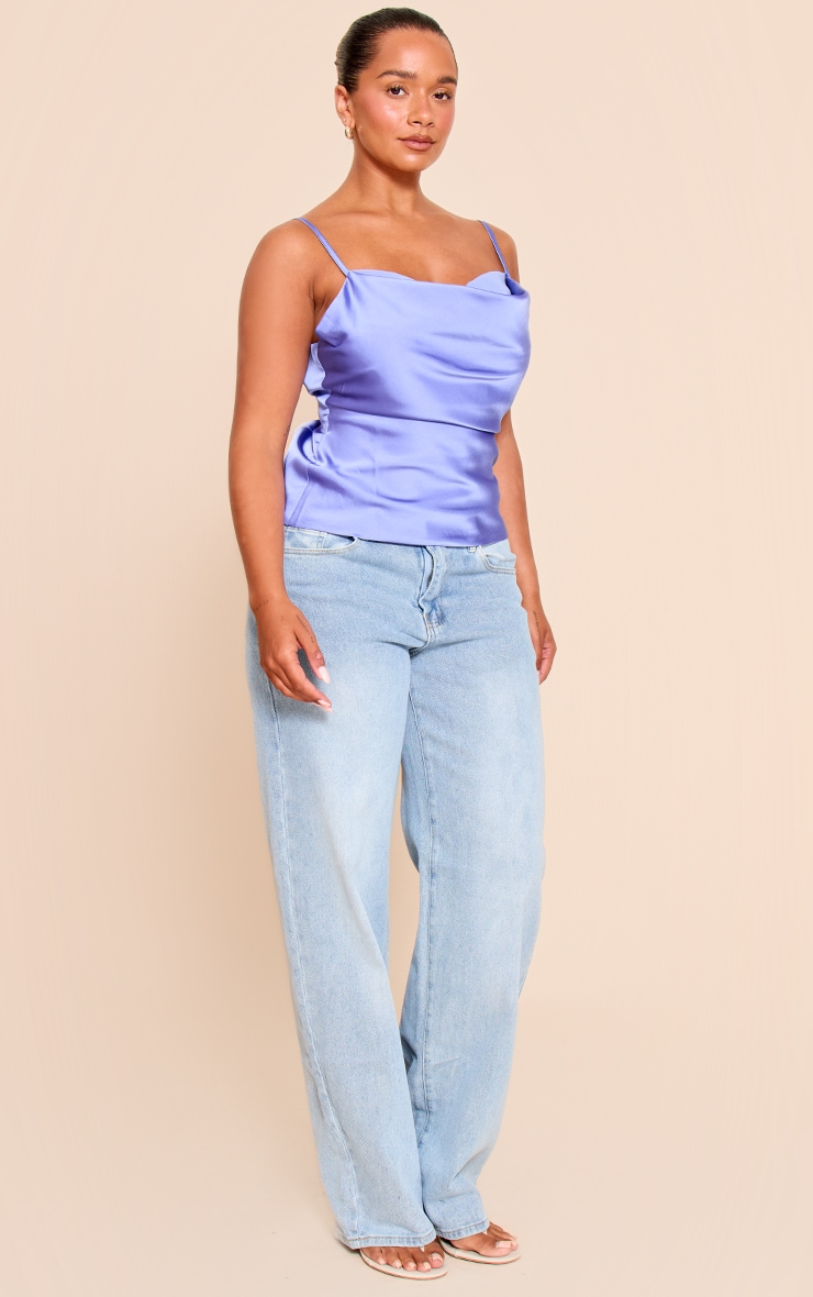Shape Blue Satin Cowl Neck Chiffon Insert Top | Shape | PLT