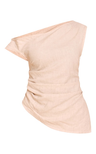 Petite Sand Lightweight One Shoulder Asymmetric Top | Petite | PLT
