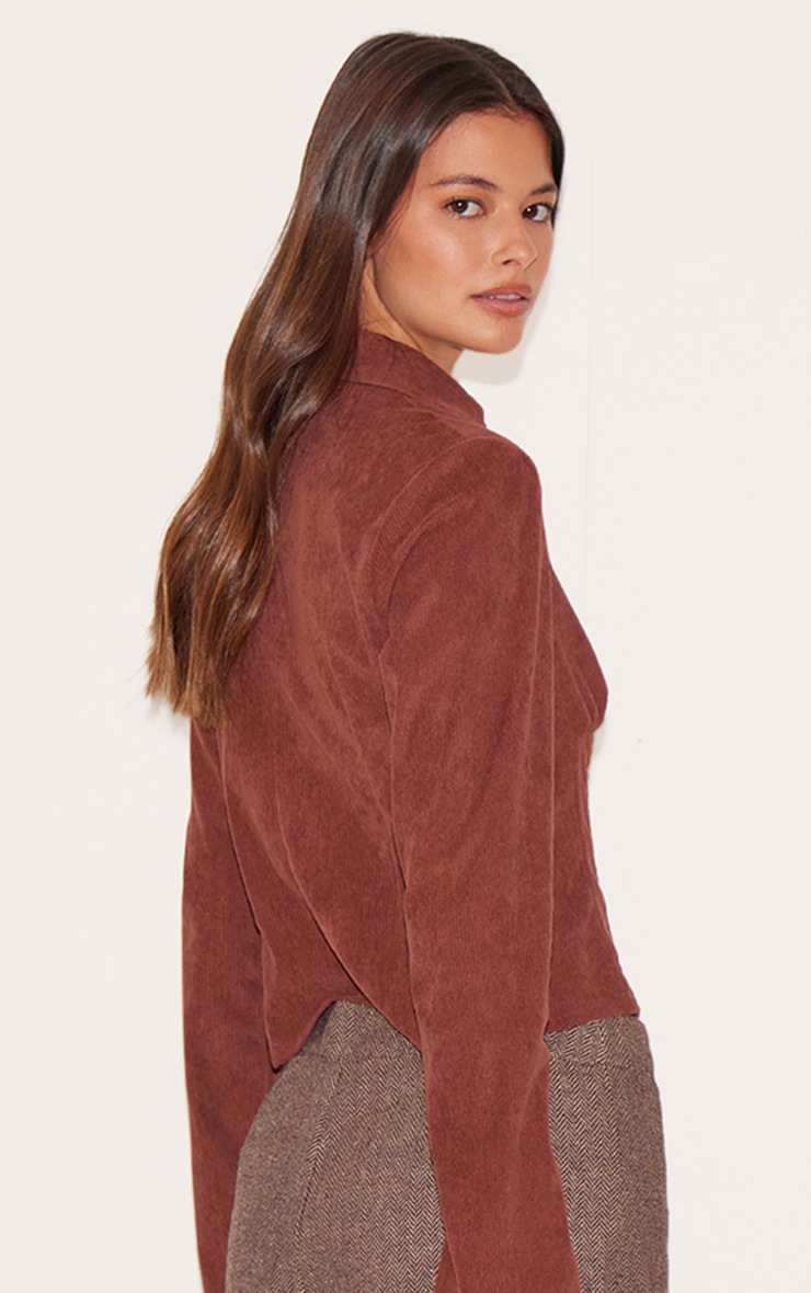 Brown Corduroy Fitted Shirt | Tops | PLT USA